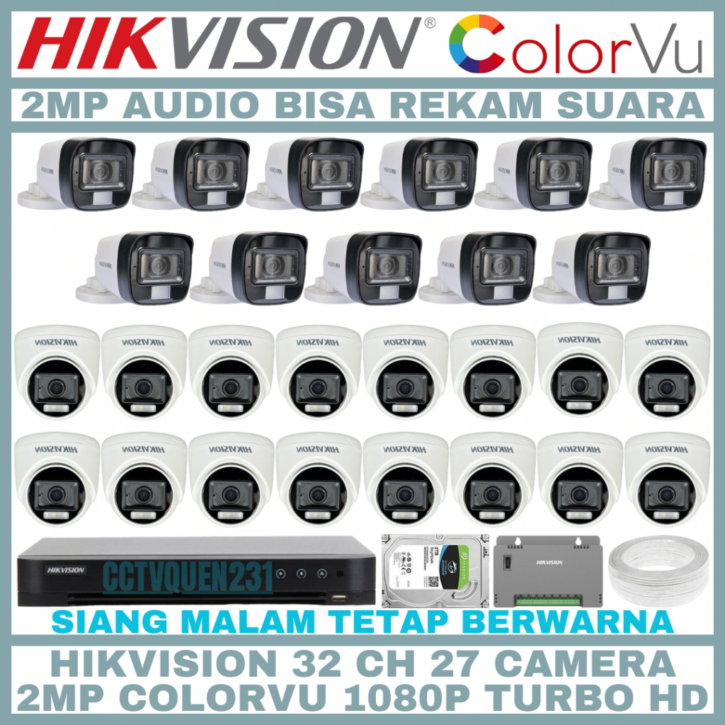 Jual Paket cctv hikvision colorvu 2mp 32 channel 27 camera 1080p turbo ...
