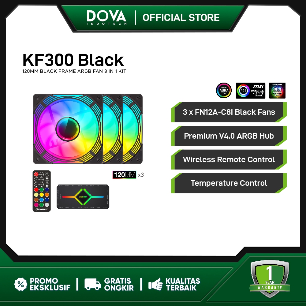 Jual GameMax KF300 120mm ARGB Fan 3 in 1 Kit | Shopee Indonesia
