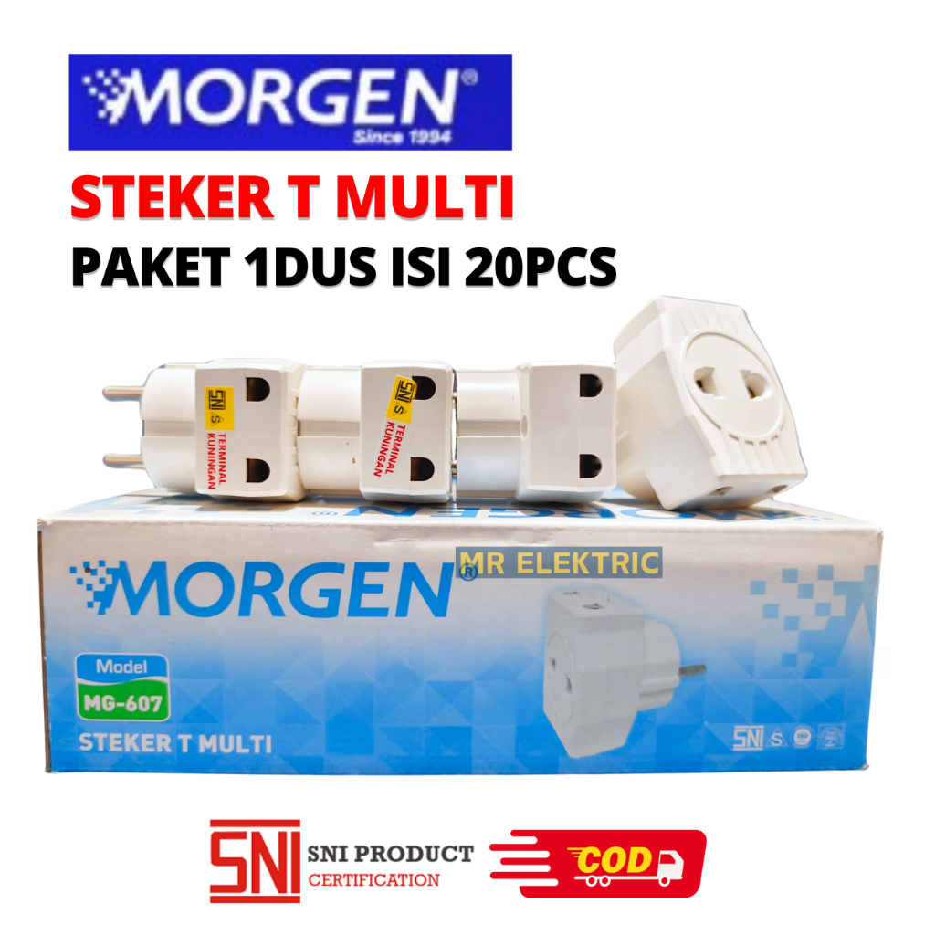 Jual PAKET 20PCS Steker T Multi Morgen MG-607 Warna Putih Colokan ...