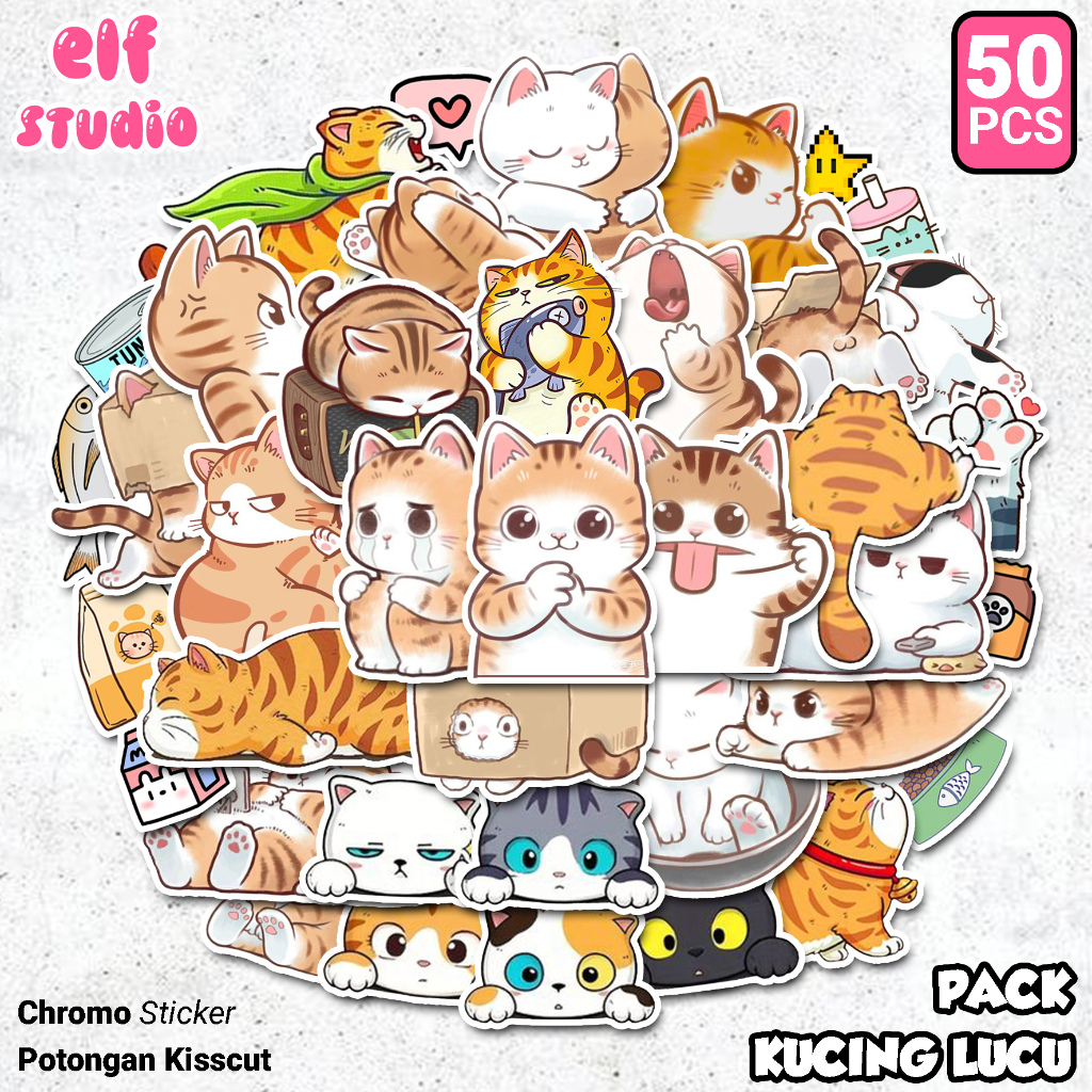 Jual Stiker Kucing Oren 50 PCS Lucu Kitten Sticker Pack Cat Dekorasi ...