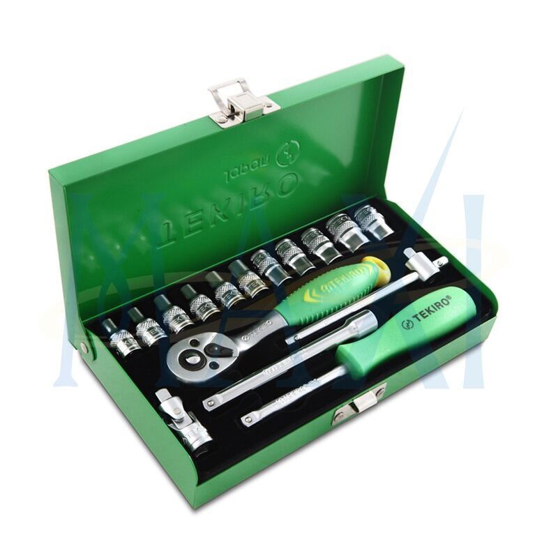 Jual Tekiro Socket set 1/4 inch 6PT / 4 -12 mm isi 17 pcs ( box besi ) | Shopee Indonesia