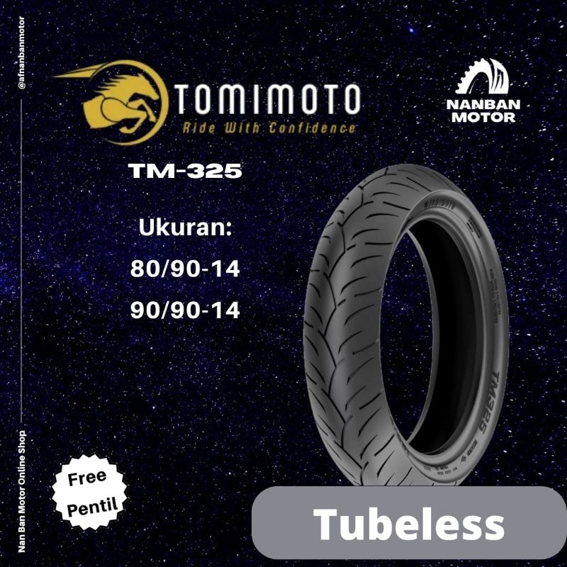 Jual BAN MOTOR TOMIMOTO TM-325 BAN TUBELESS UKURAN 80/90-14 & 90/90-14 ...
