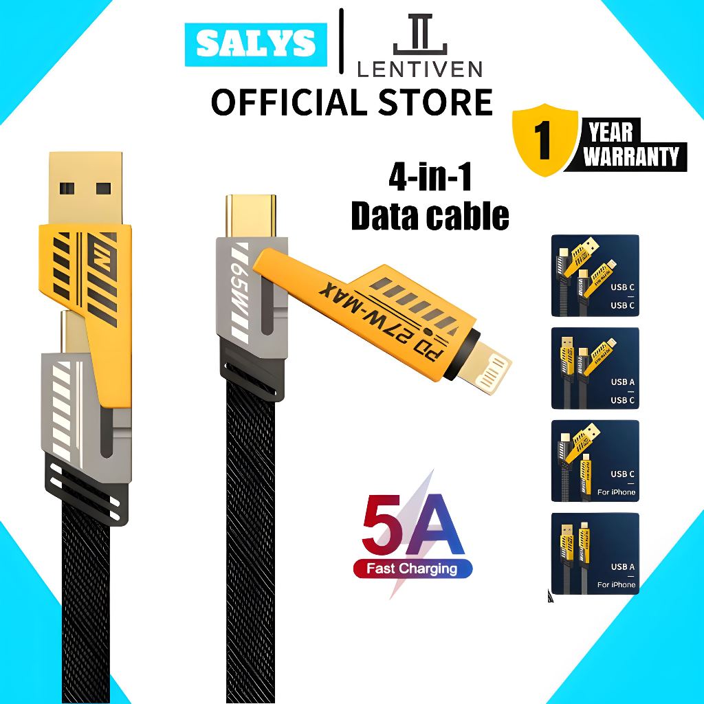Jual SALYS LENTIVEN Kabel Data 4 in 1 Fast Charging HP Kabel Casan 4in1 Tipe C USB iOS Lightning ...
