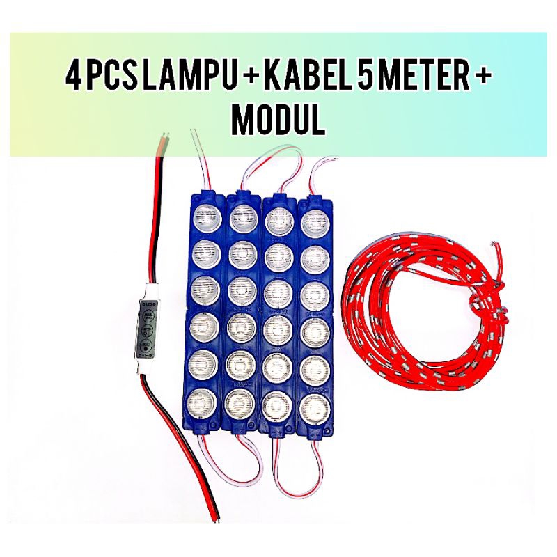 Jual paket 4 pcs lampu LED 6 mata 12 volt 24 volt kabel 5 meter dan modul paket lengkap lampu ...
