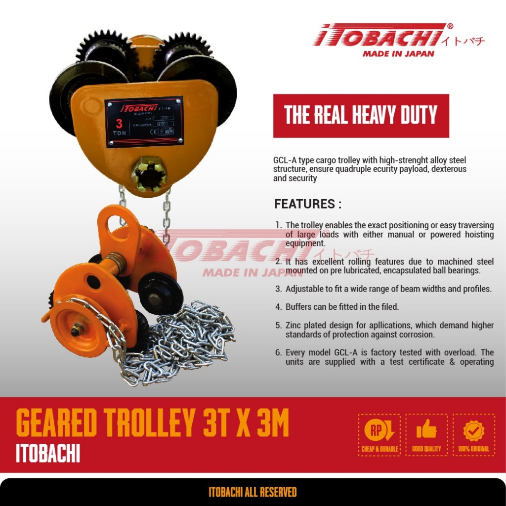 Jual Itobachi Geared Trolley 3 Ton x 3 meter / Gear Troli 3T x 3M ...