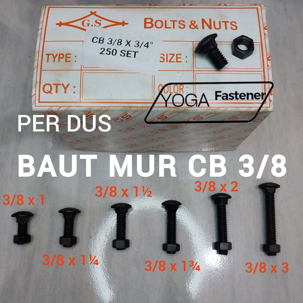 Jual 1 Dus Baut Mur CB 3/8 baut mur kunci 14 baut bak truk baut pagar baut payung baut carriage ...