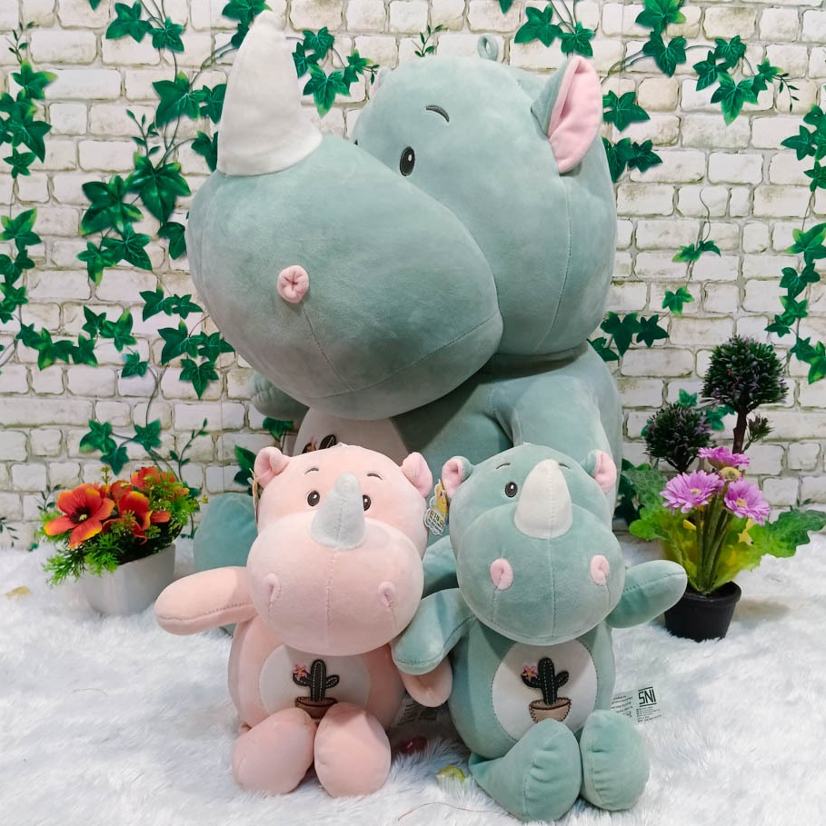 Jual Boneka Badak Rhino Jumbo Premium Lucu Warna Hijau Pink 30 dan 75 ...