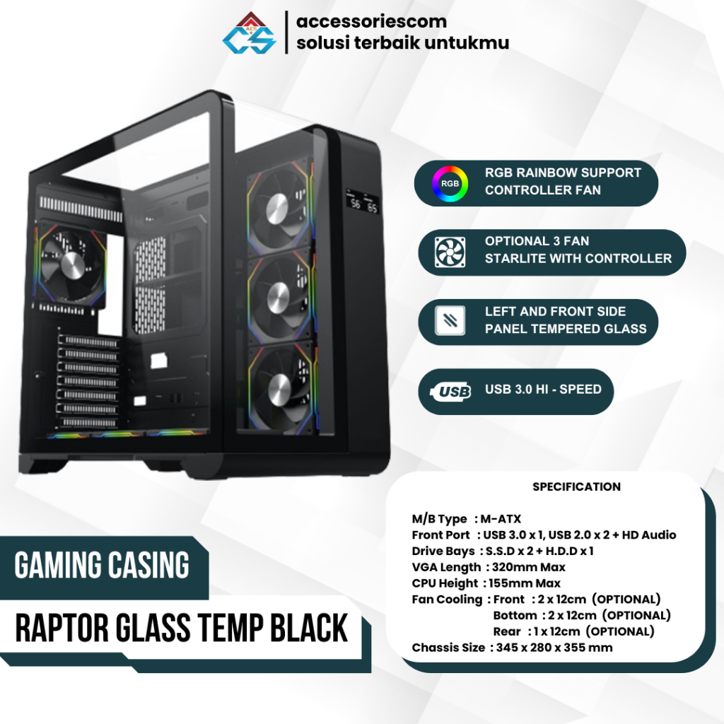 Jual Casing Gaming Raptor Glass Temp Series | Shopee Indonesia