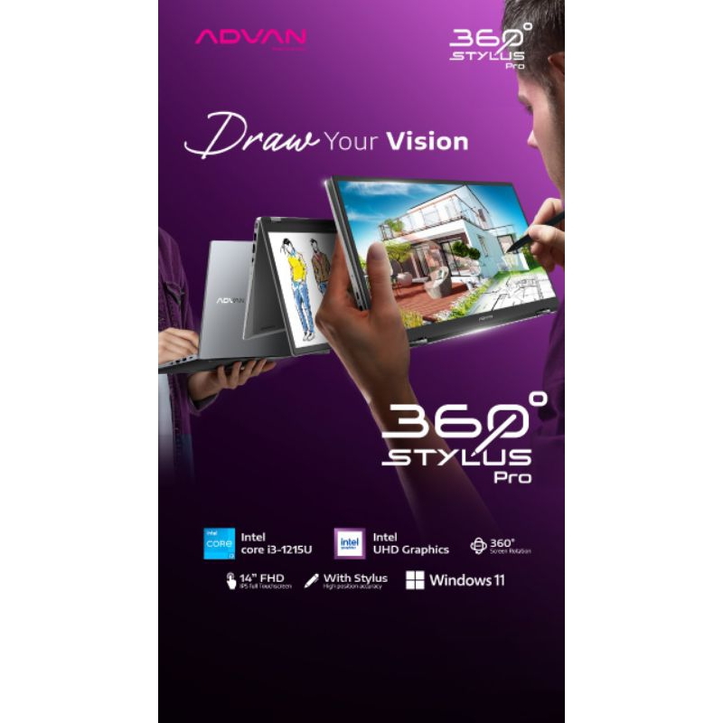 Jual LAPTOP ADVAN 360 STYLUS PRO 2in1 TOUCHSCREEN INTEL i3 1215U 8GB ...