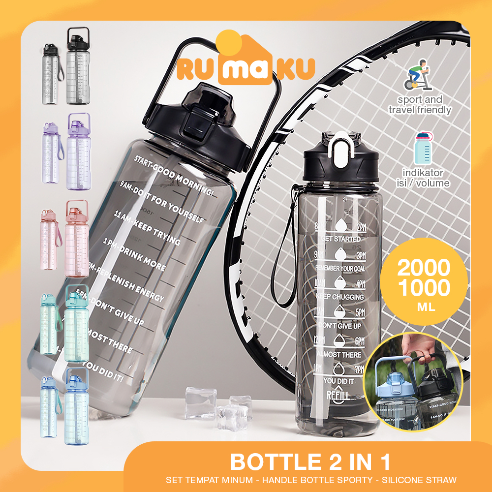 Jual Rumaku Botol Minum Bening 2in1 Isi 2 Liter dan 1 Liter Motivasi ...