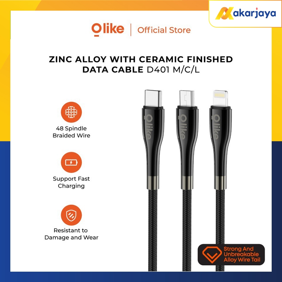 Jual Olike D401 Kabel Data Micro Lightning Type-C 2.4A 3A Fast Charging ...