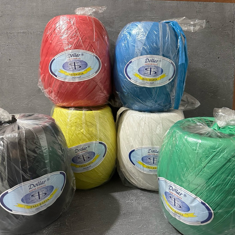 Jual [1 kg] TALI RAFIA DOLLAR WARNA PUTIH, KUNING, BIRU, MERAH, HIJAU ...