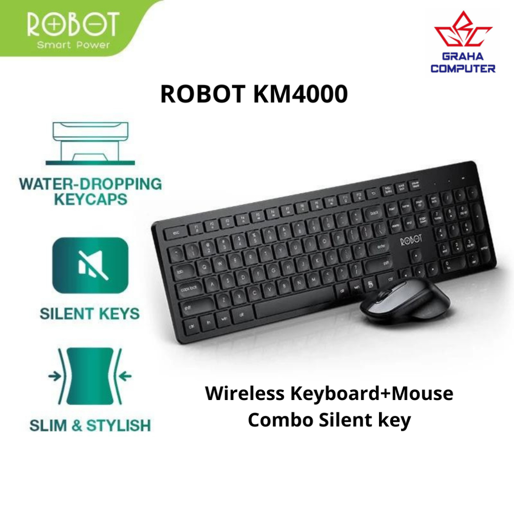 Jual ROBOT KM4000 Wireless Keyboard Mouse Set Combo Silent key Black ...