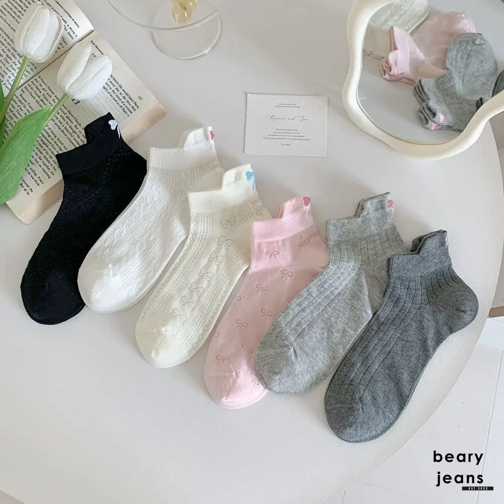 Jual BEARY JEANS BJ253 | Back Ribbon Socks Cute Casual Kaos Kaki Wanita ...