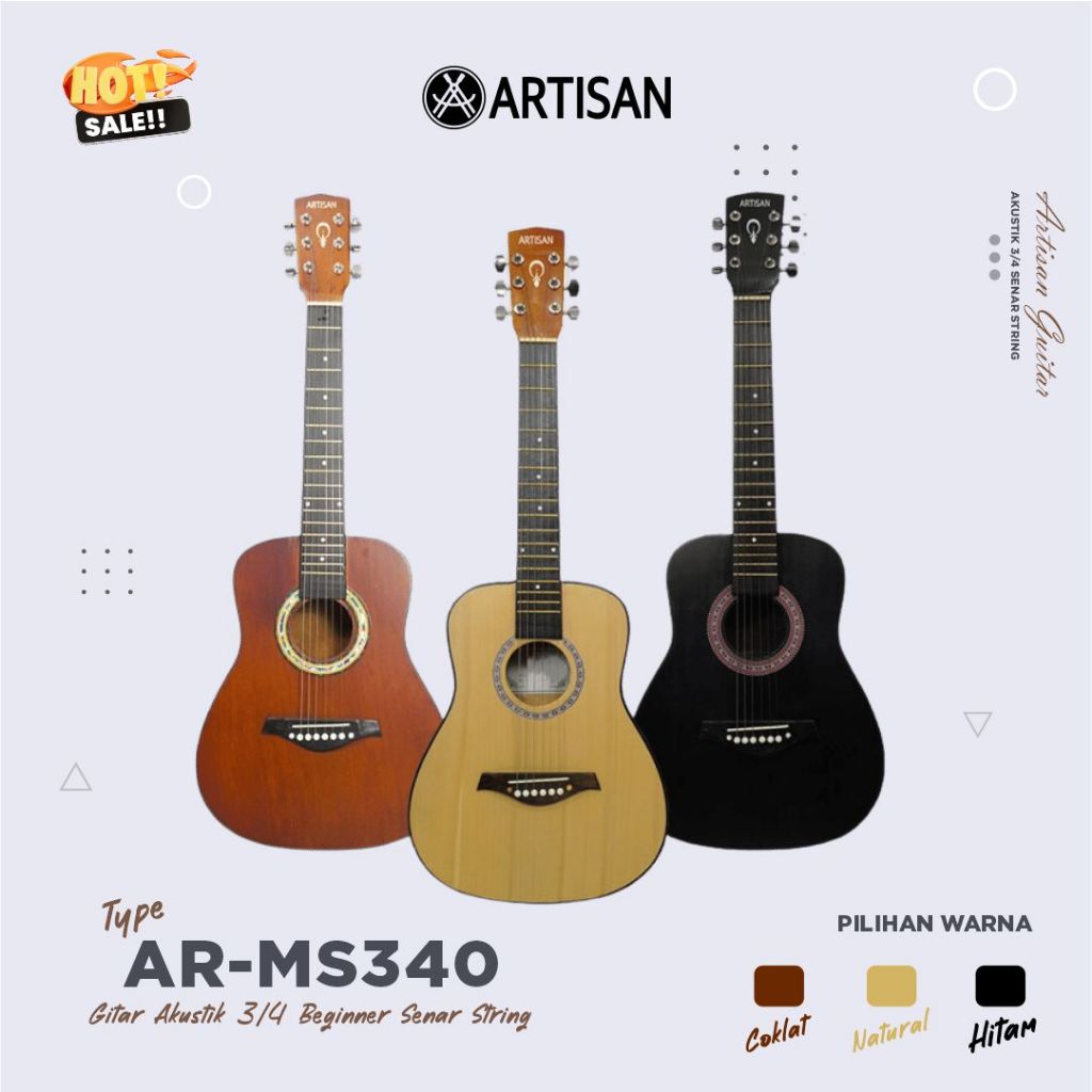 Jual ARTISAN Gitar Akustik 3/4 Beginner AR - MS340 Senar String Guitar ...