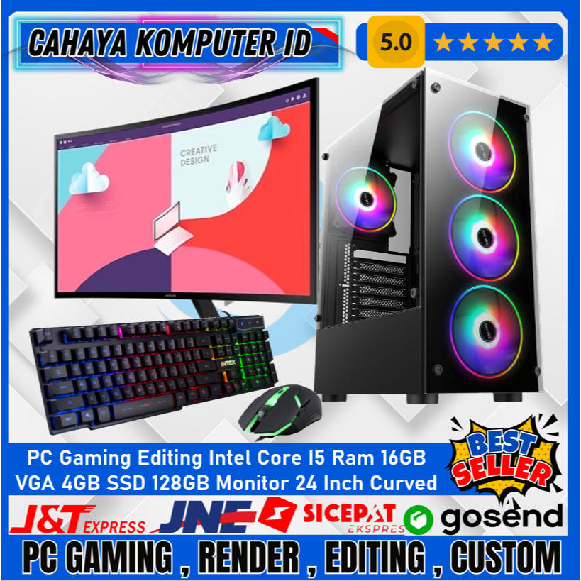 Jual PC Gaming Editing Intel Core I5 Ram 16GB SSD 128GB Vga 4GB Monitor Samsung Curved 24 Inch ...