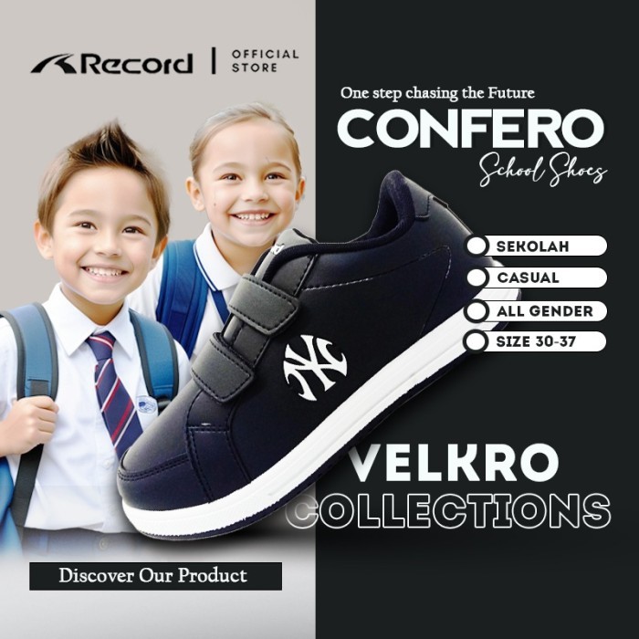 Jual [RECORD SHOES] CONFERO SEPATU SEKOLAH ANAK TK SD SMP FULL BLACK ...