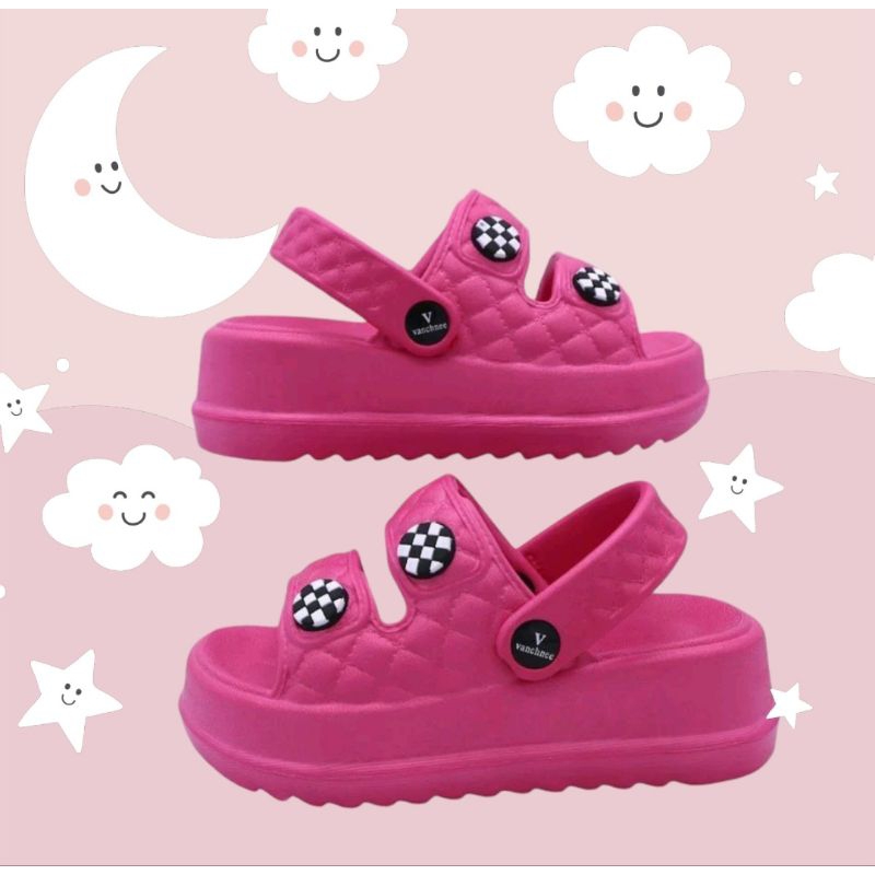 Jual Sandal slip on fashion anak perempuan sandal wedges double strap ...