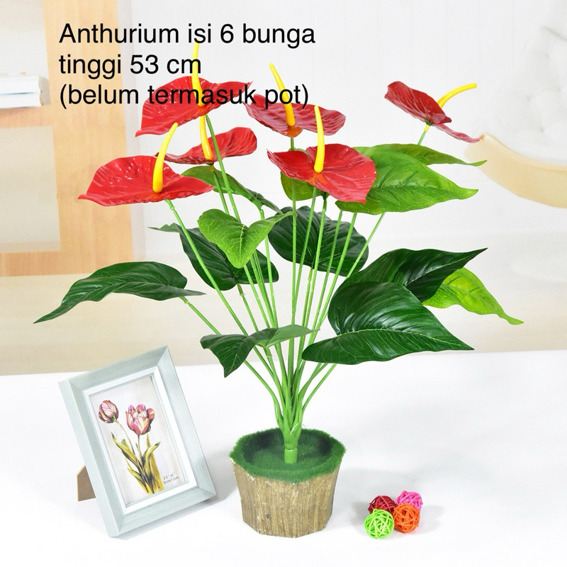 Jual Bunga Anthurium Merah Tinggi 53 cm / Bunga Hias Artificial Plastik ...
