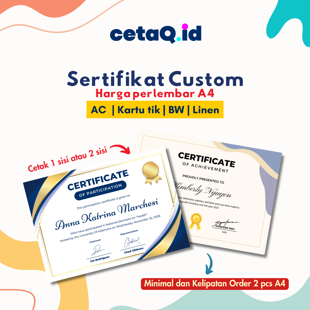 Jual Cetak Sertifikat A4 Custom | Cetak Piagam Penghargaan | Shopee ...