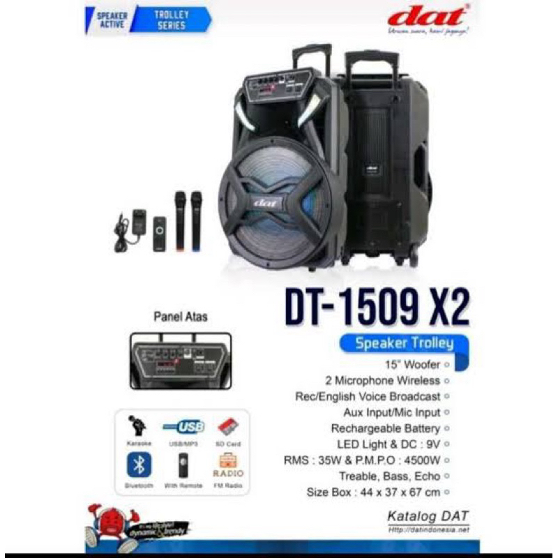Jual Speaker Portable 15 inch DAT DT 1509 X2 Free 2 Mic Wireless ...