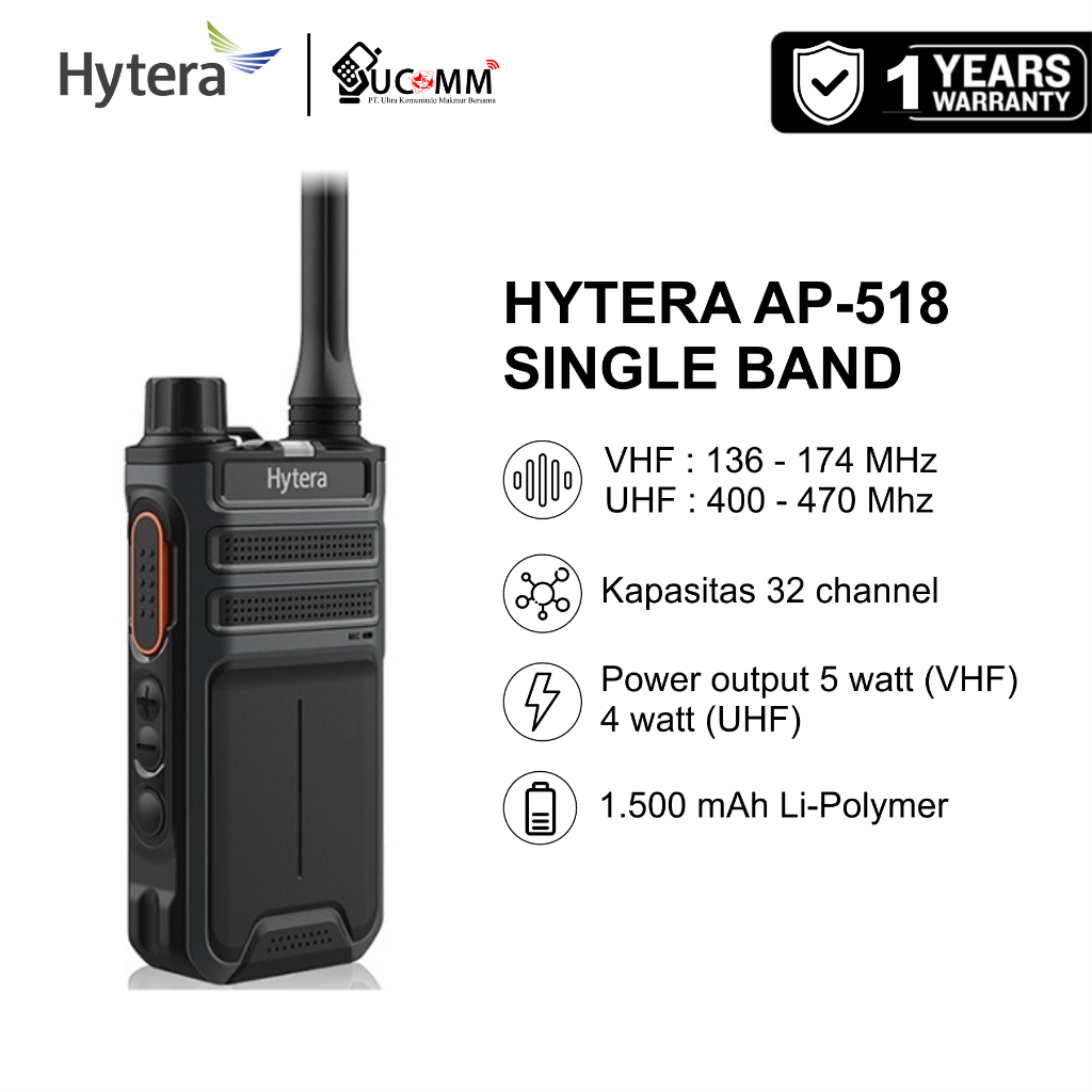 Jual Hytera AP518 HT Single Band VHF UHF 400 - 470 MHz Fast Charging ...