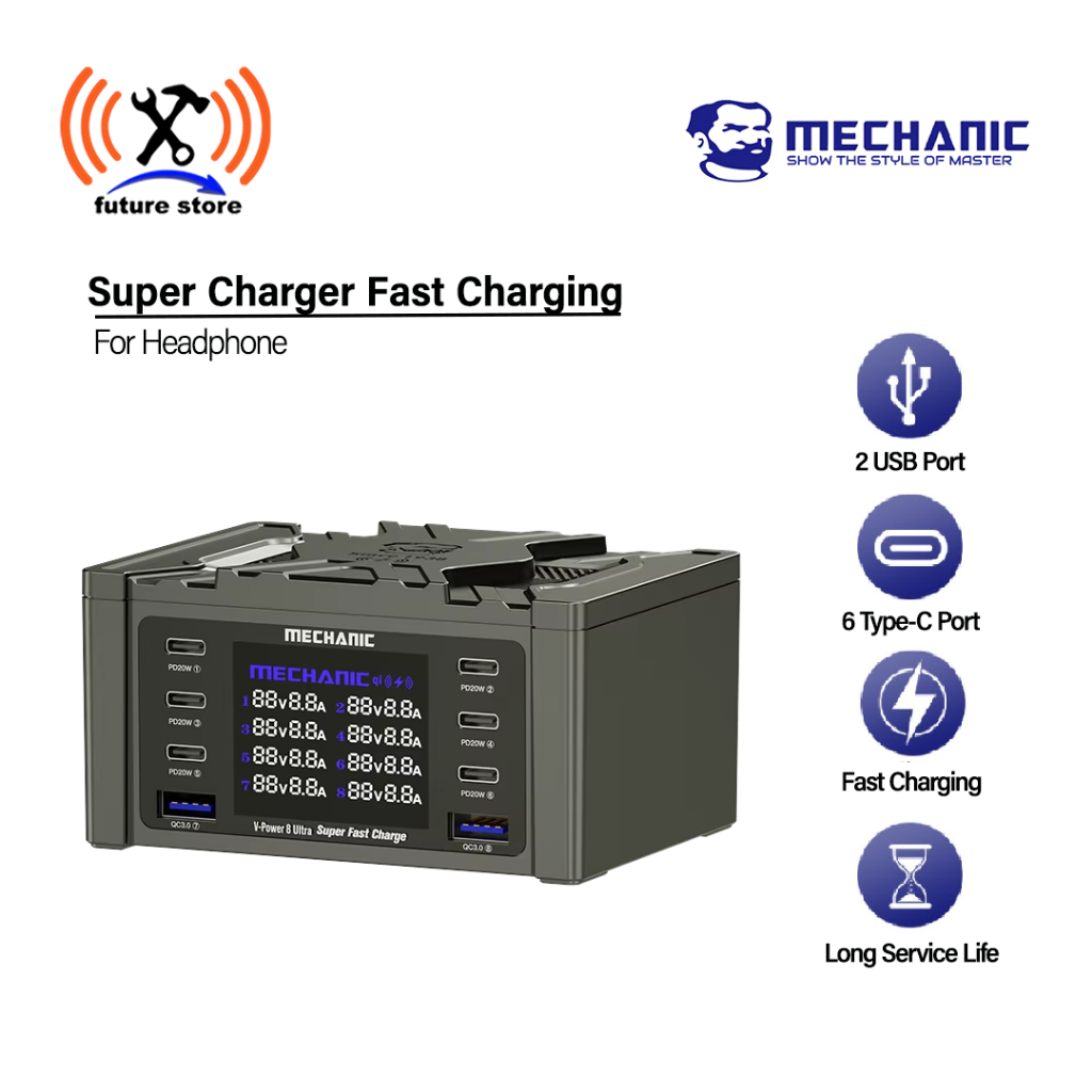 Jual MECHANIC V-POWER 8 ULTRA USB Super Charger Port Type-C Fast ...