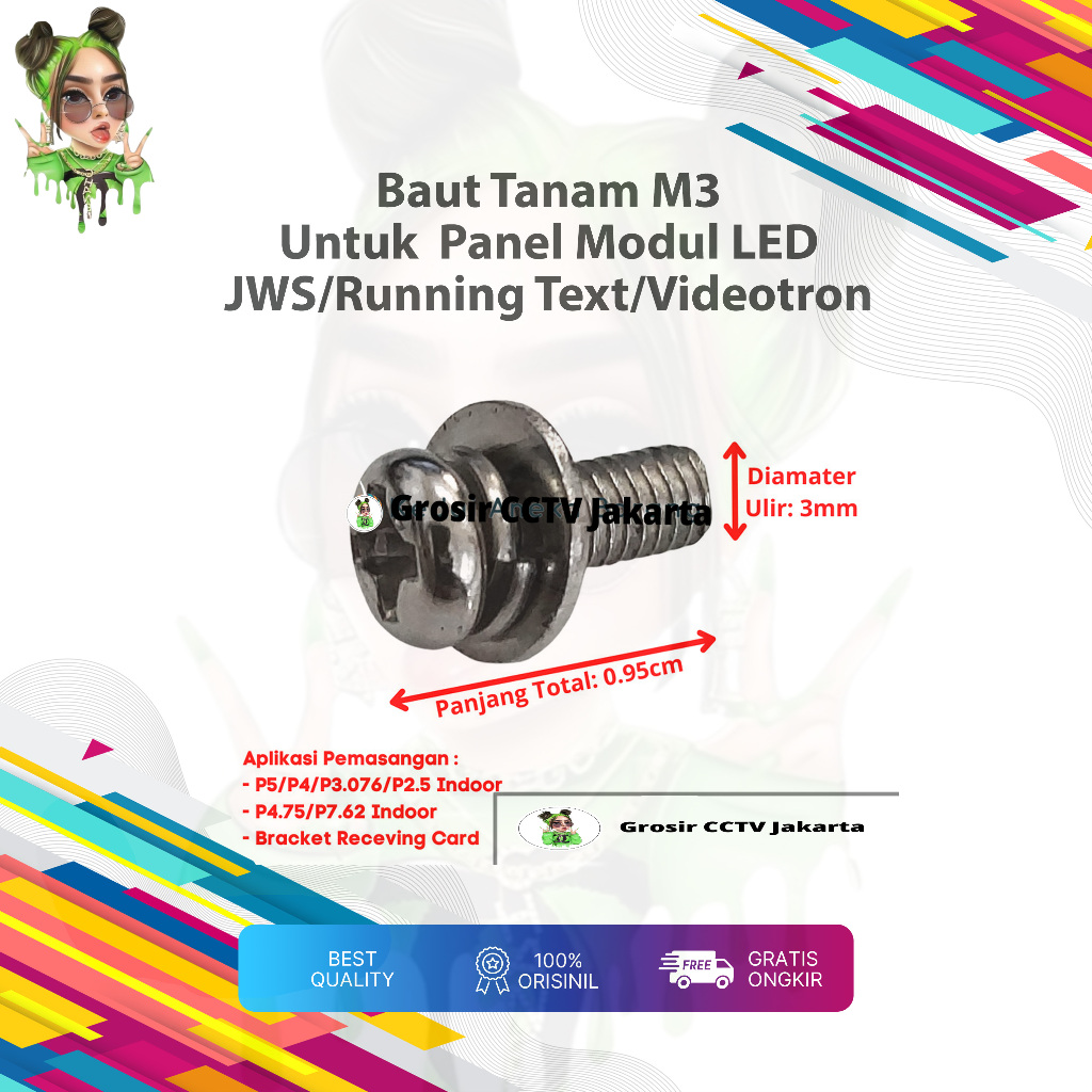 Jual Baut Tanam M3 Indoor Panel Module Modul LED Running Text Videotron ...