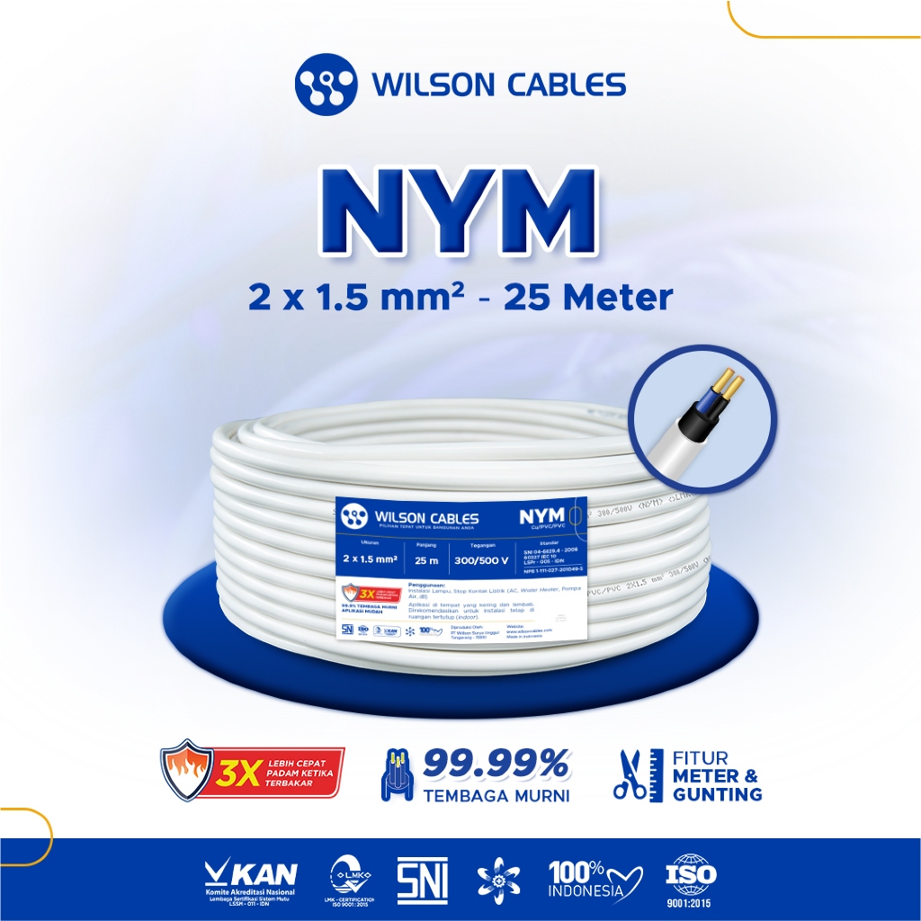 Jual WILSON CABLES - NYM 2x1.5 mm² 25 Meter - Kabel Tembaga Kawat ...