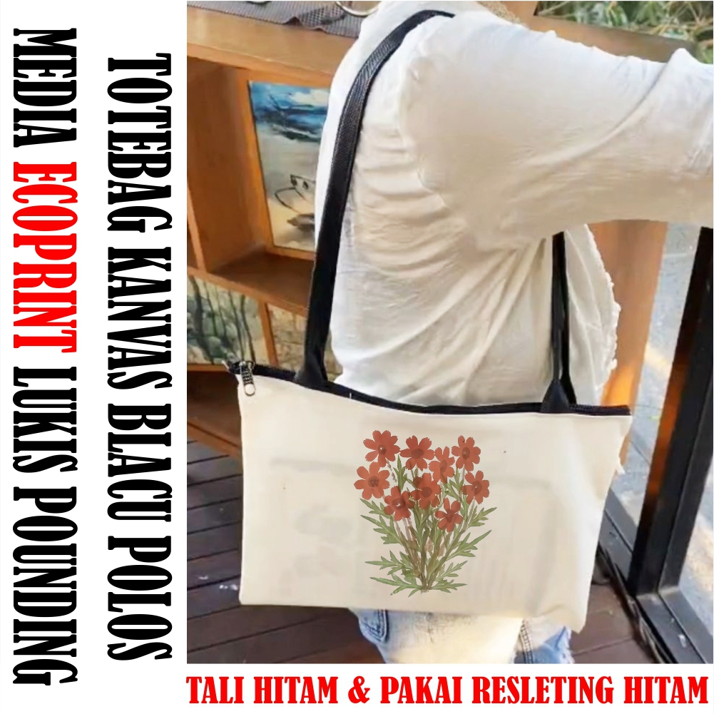 Jual Totebag kanvas polos tas tote blacu ecoprint pounding lukis ...