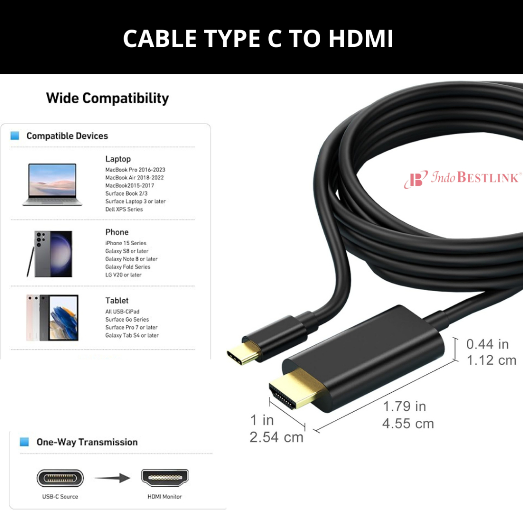 Jual kabel Type C Usb 3.1 to HDMI Male Converter Mac android window /Kabel MHL USB Type C 3.1 to ...