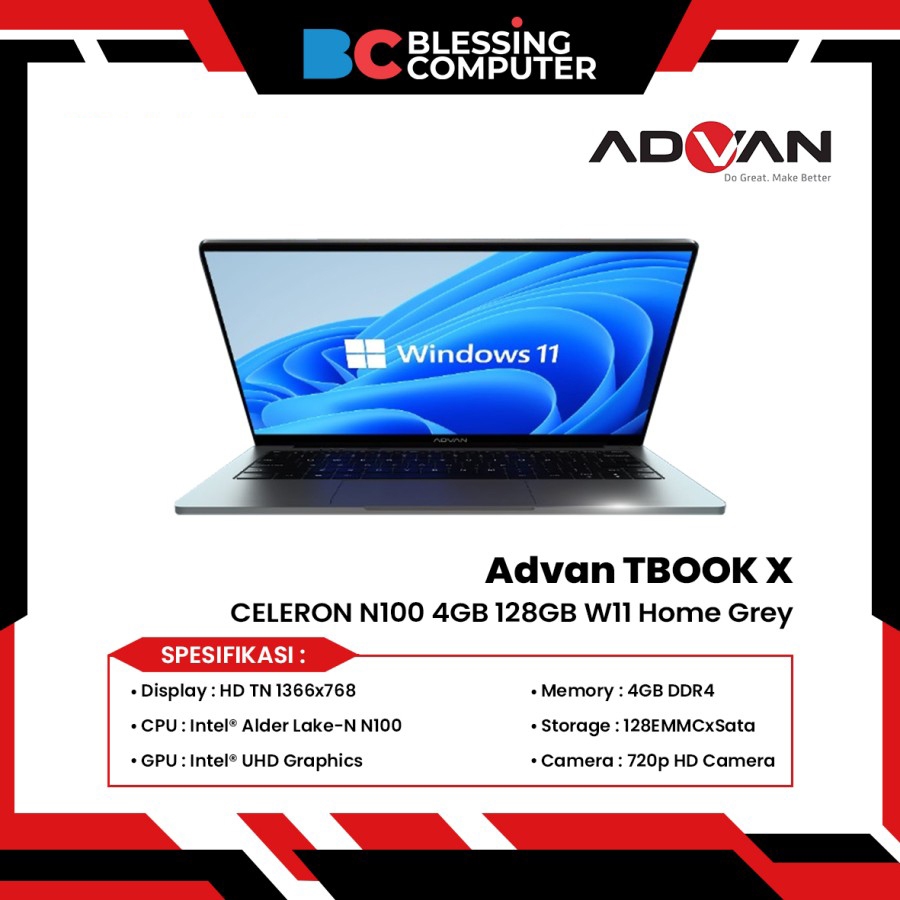 Jual Advan TBOOK X CELERON N100 4GB 128GB W11 Home Grey | Shopee Indonesia