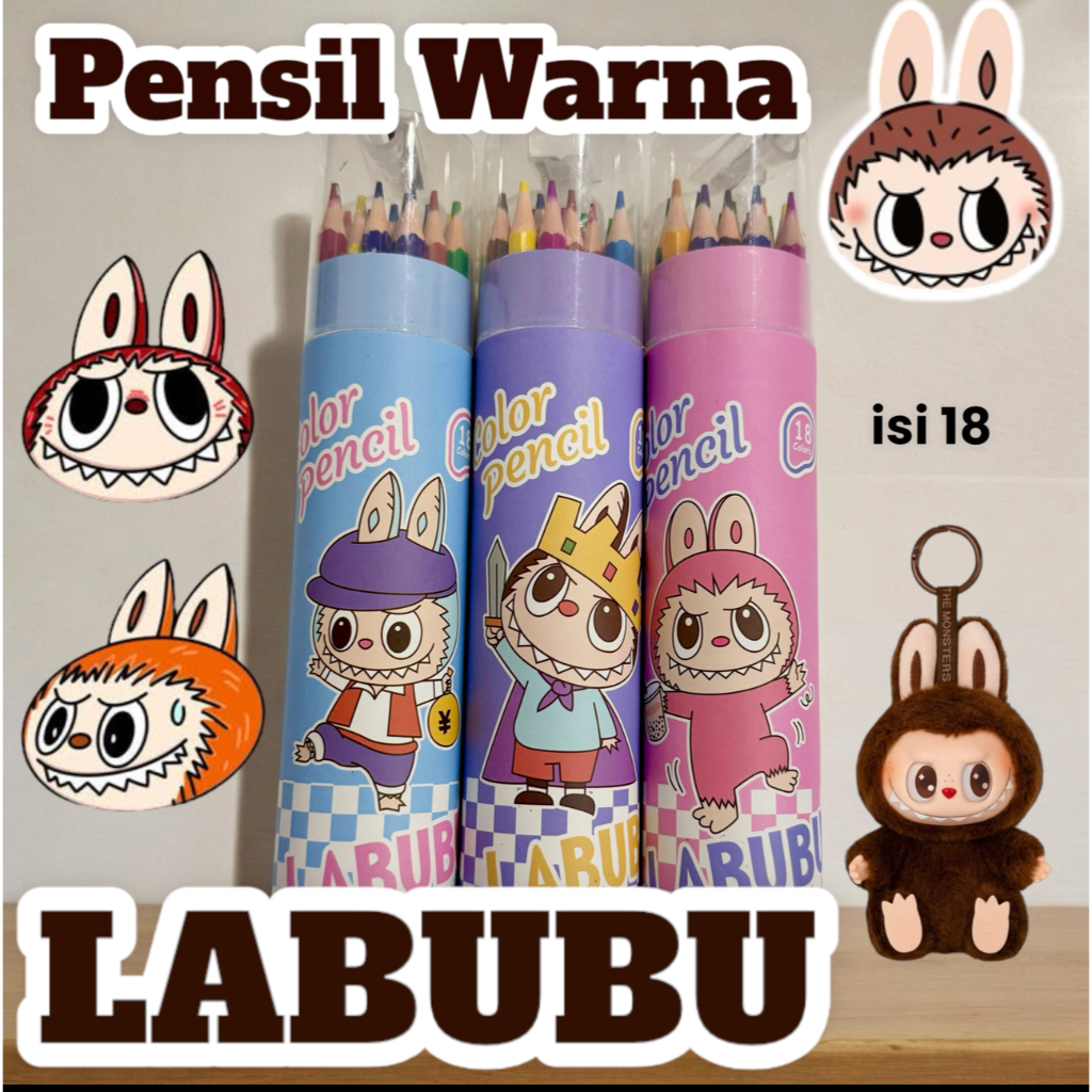 Jual Pensil Warna Anak Boneka LABUBU Monster Tabung isi 18 Pcs Free ...