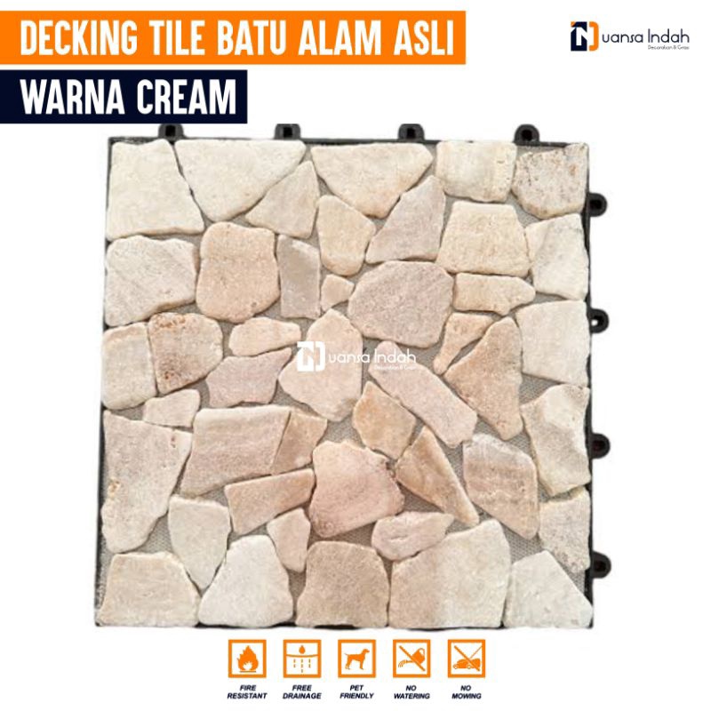 Jual DECKING TILE BATU ALAM ASLI WARNA CREAM | Shopee Indonesia