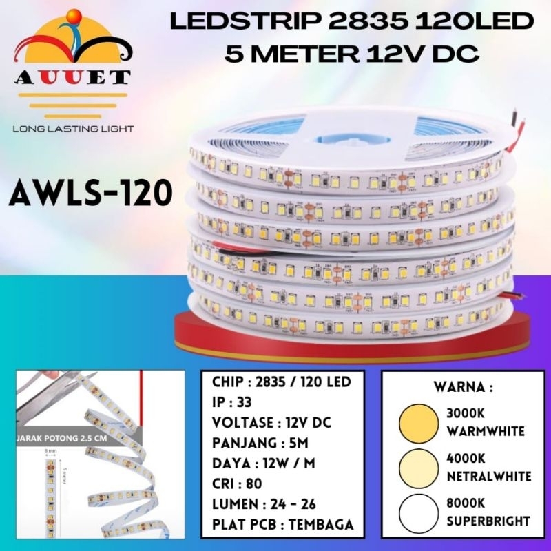 Jual LED STRIP 2835 / 120 MATA LED / 5 METER 12 VOLT / 12V / 12 V AKI ...