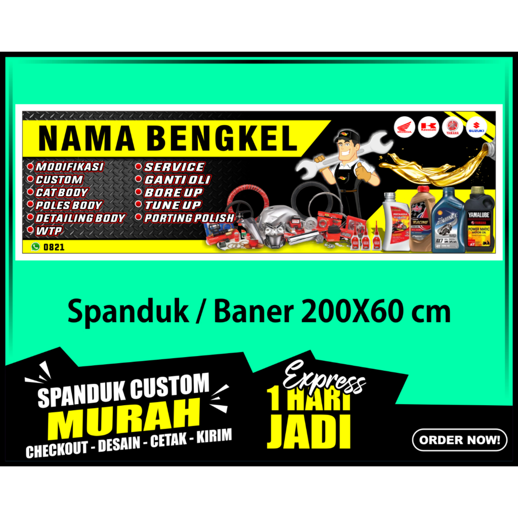Jual Banner Bengkel, Spanduk BENGKEL 200X60 cm COD, Banner Bengkel ...