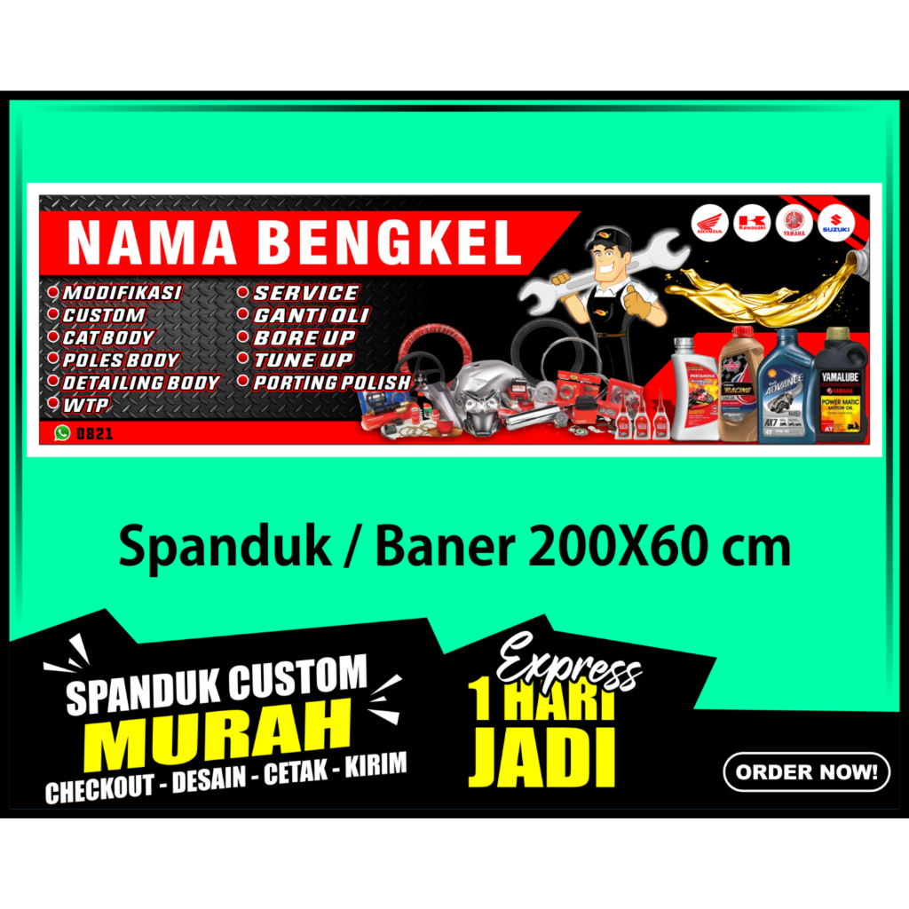 Jual Banner Bengkel, Spanduk BENGKEL 200X60 cm COD, Banner Bengkel ...