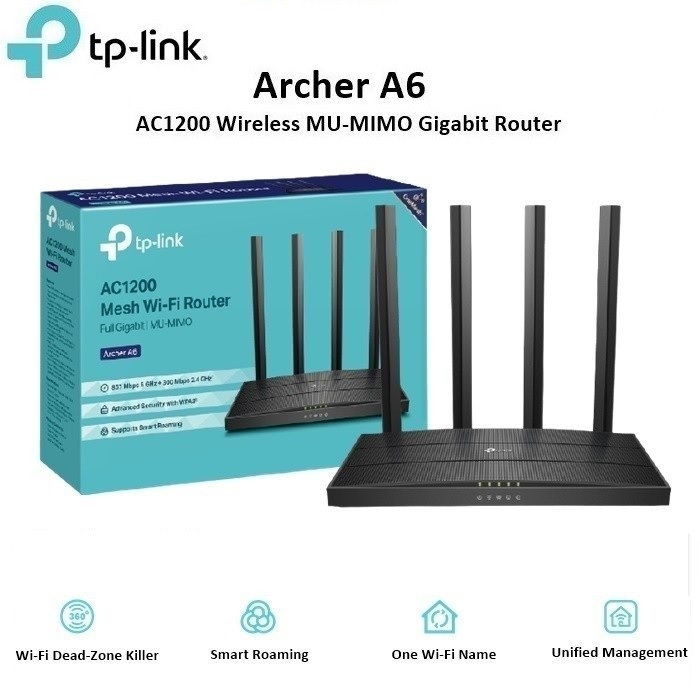 Jual TP-Link Archer A6 AC1200 Wireless MU-MIMO Gigabit Router | Shopee ...