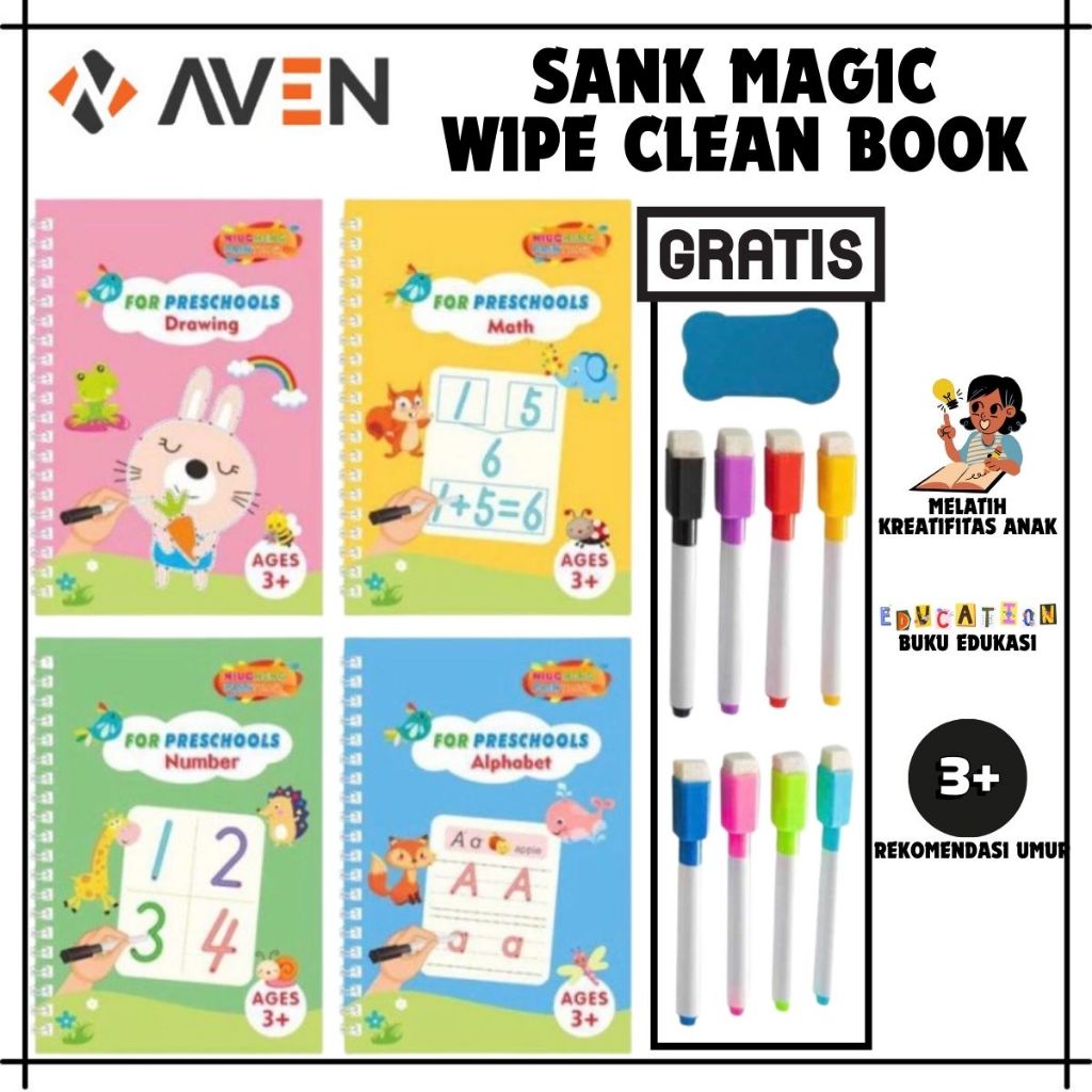 Jual Sank Magic Book 4Set Reusable/Magic Workbook Practice 3+ Math Draw ...