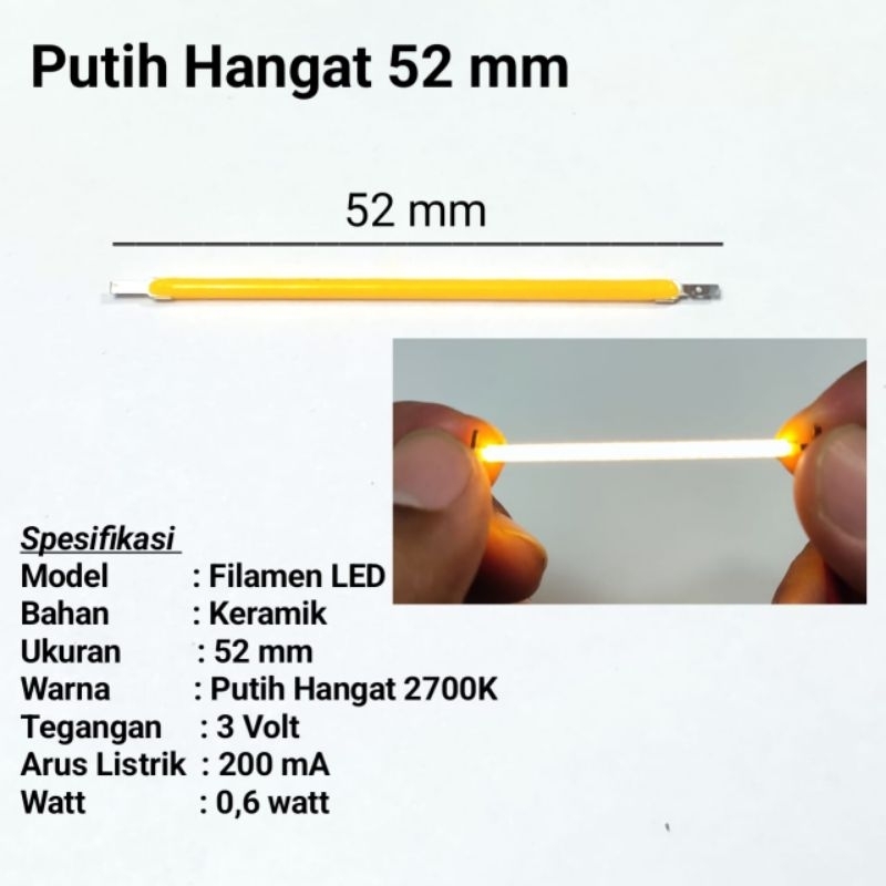 Jual 1 pcs Lampu Filamen LED DC 3V 52 mm Warna Putih Hangat 2700 Kelvin ...