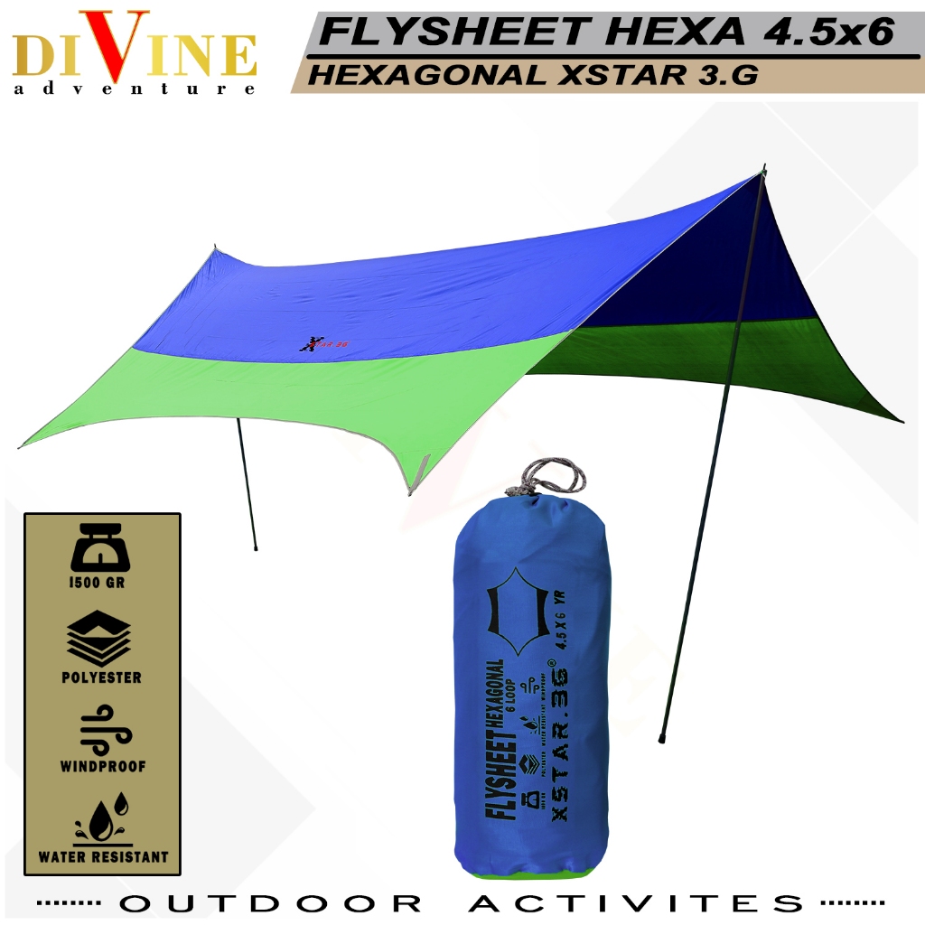 Jual flysheet hexagonal 4.5x6 meter flysheet hexa waterproof full ...