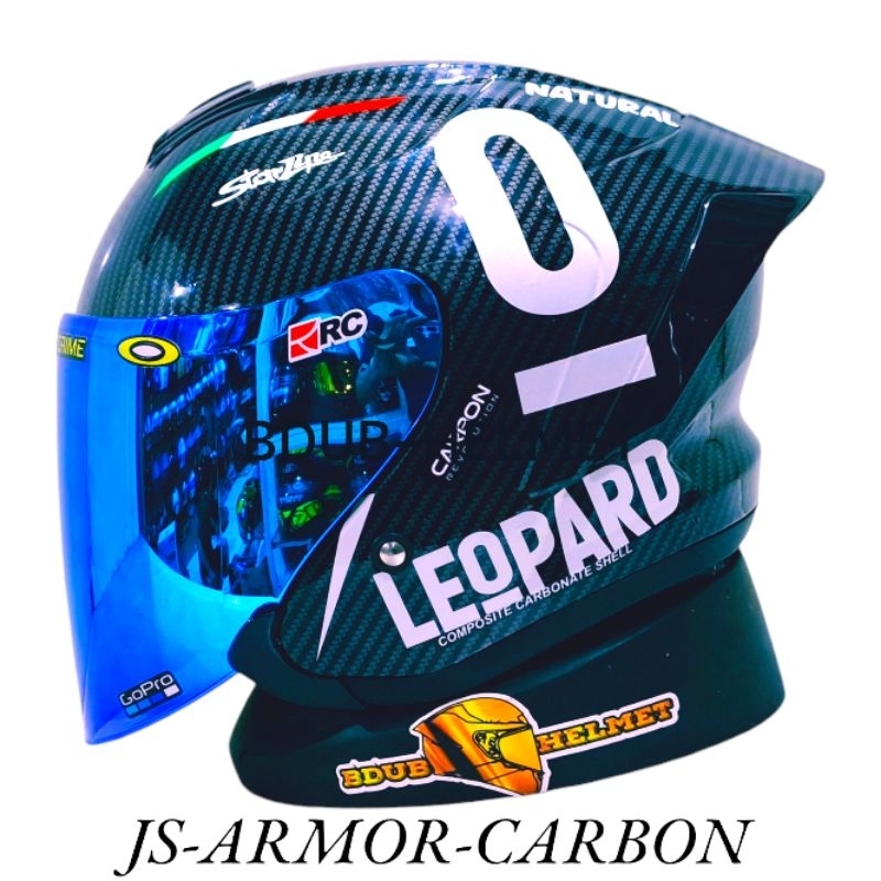 Jual Helm JS Armor Black dof Leopard paket ganteng spoiler 3D | Shopee ...