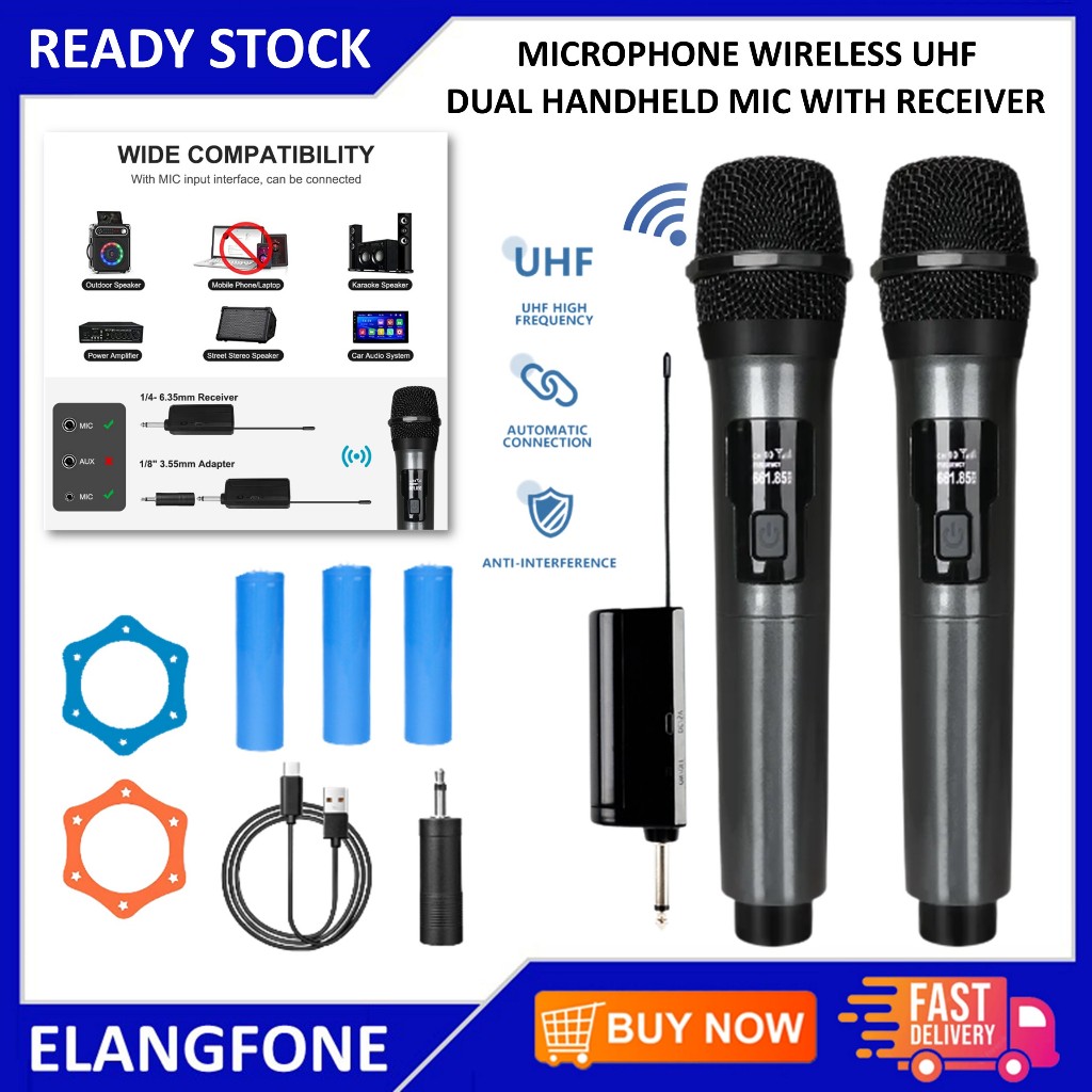 Jual Microphone Wireless UHF Mic Karaoke Professional Two Handheld Mic ...