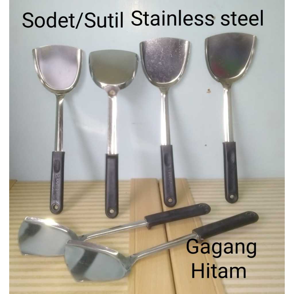 Jual Spatula/Sodet/Sutil Stainless steel Gagang Hitam, Tebal | Shopee ...