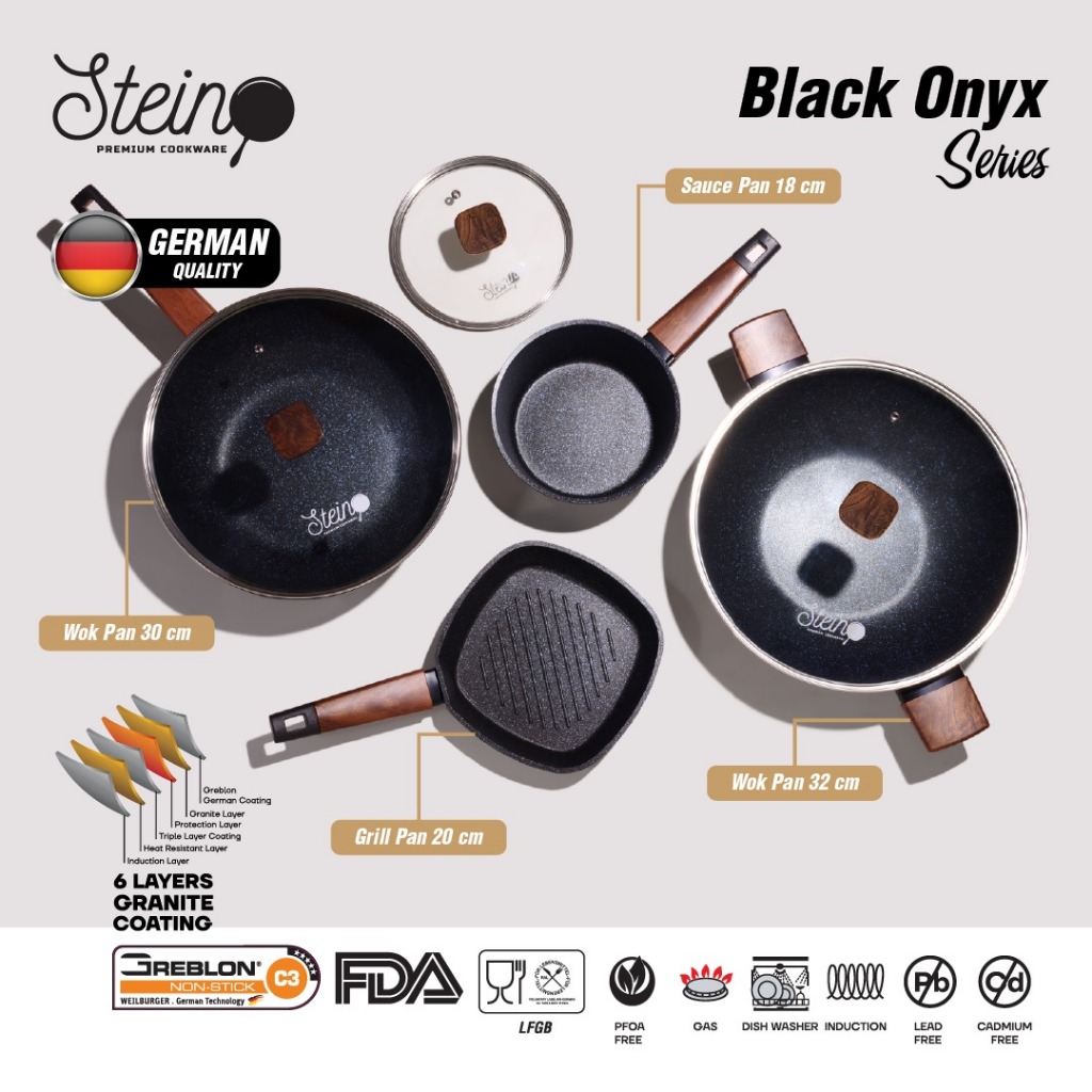Jual Steincookware Stein Paket Onyx 4 in 1 wok pan saucepan grill pan | Shopee Indonesia