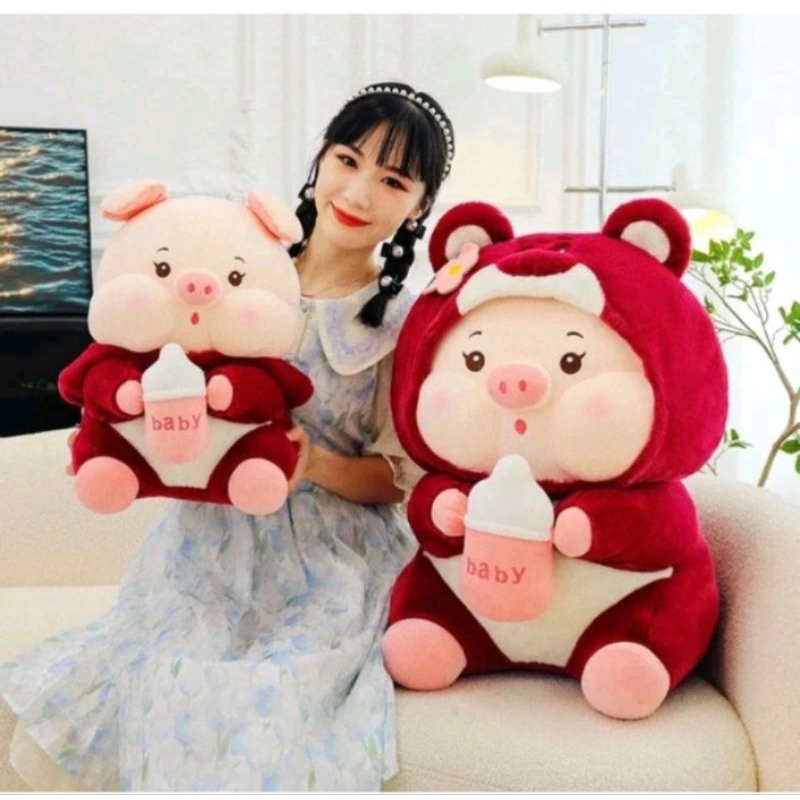 Jual Boneka Pig/BABI JUMBO Custom Lotso Pegang Dot/Boneka Babi Pegang ...