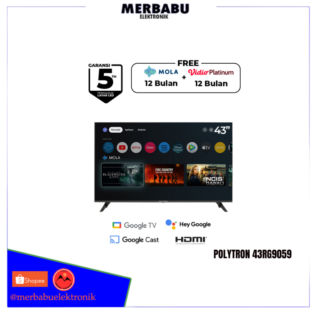 Jual LED POLYTRON SMART ANDROID FRAMELESS TV 43INCH PLD 43RG9059 ...