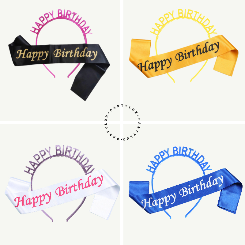 Jual Set 2pcs Selempang Happy Birthday dan Bando HBD / Sash HBD / Paket ...