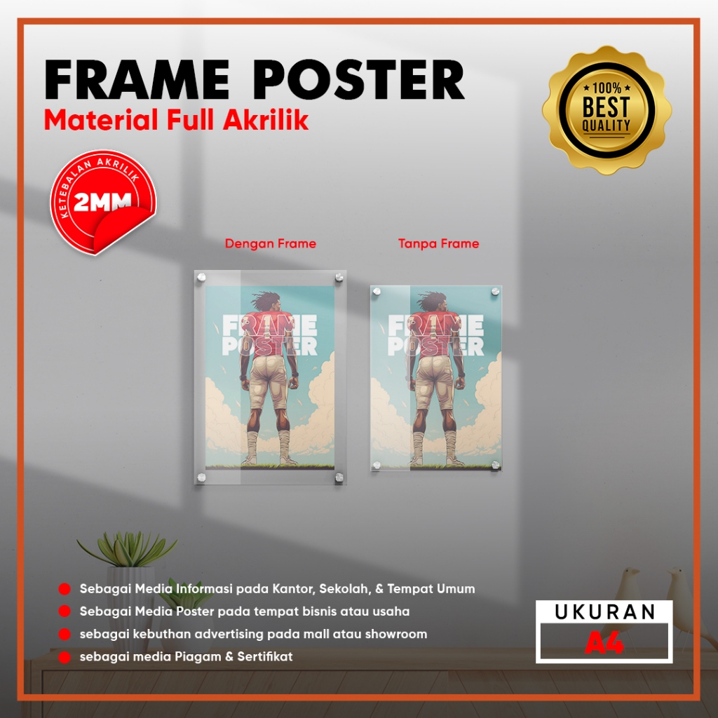 Jual Poster Frame Akrilik/Bingkai Poster Akrilik/Jepit 2 MM, Ukuran A4 ...