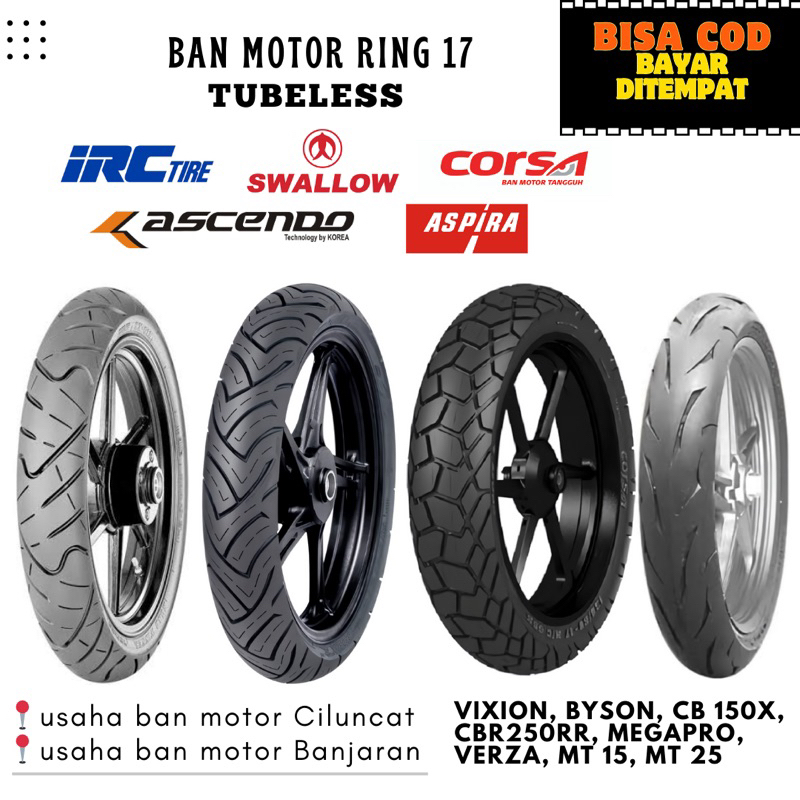 Jual BAN RING 17 100/80 110/70 120/70 130/70 TUBELESS IRC SWALLOW SLASH ...